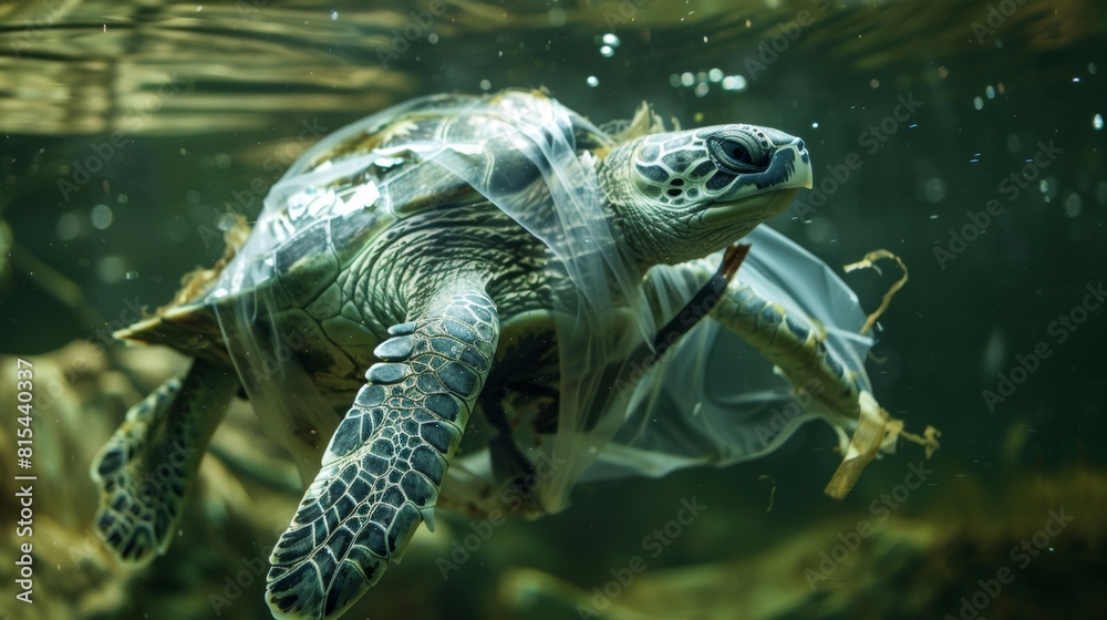 Underwater photos show Garbage wrapped around the turtle's body ...