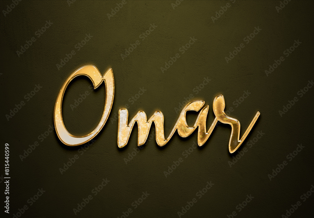 Old gold text effect of Arabic name Omar with 3D glossy style Mockup ...