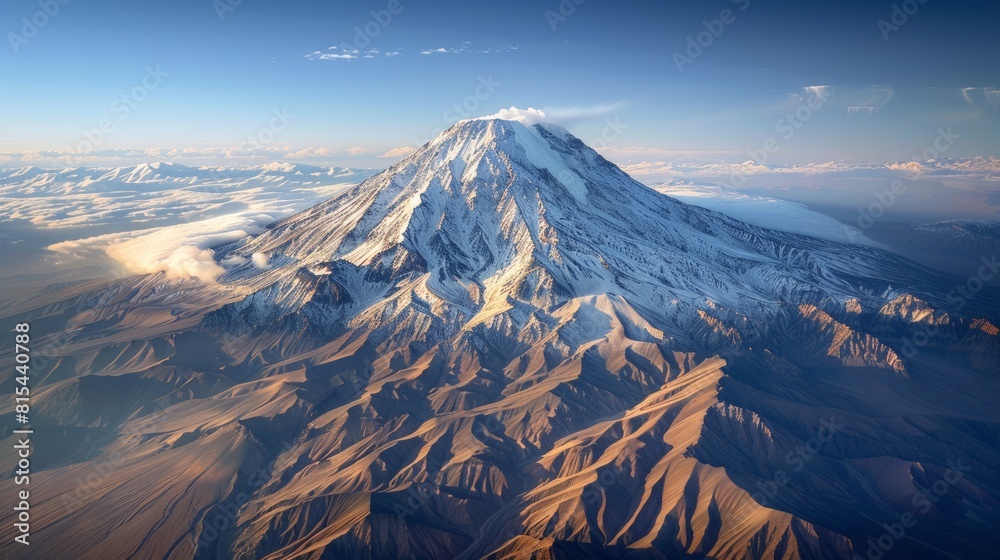 Aerial view of the Mount Damavand in Iran, featuring the majestic ...
