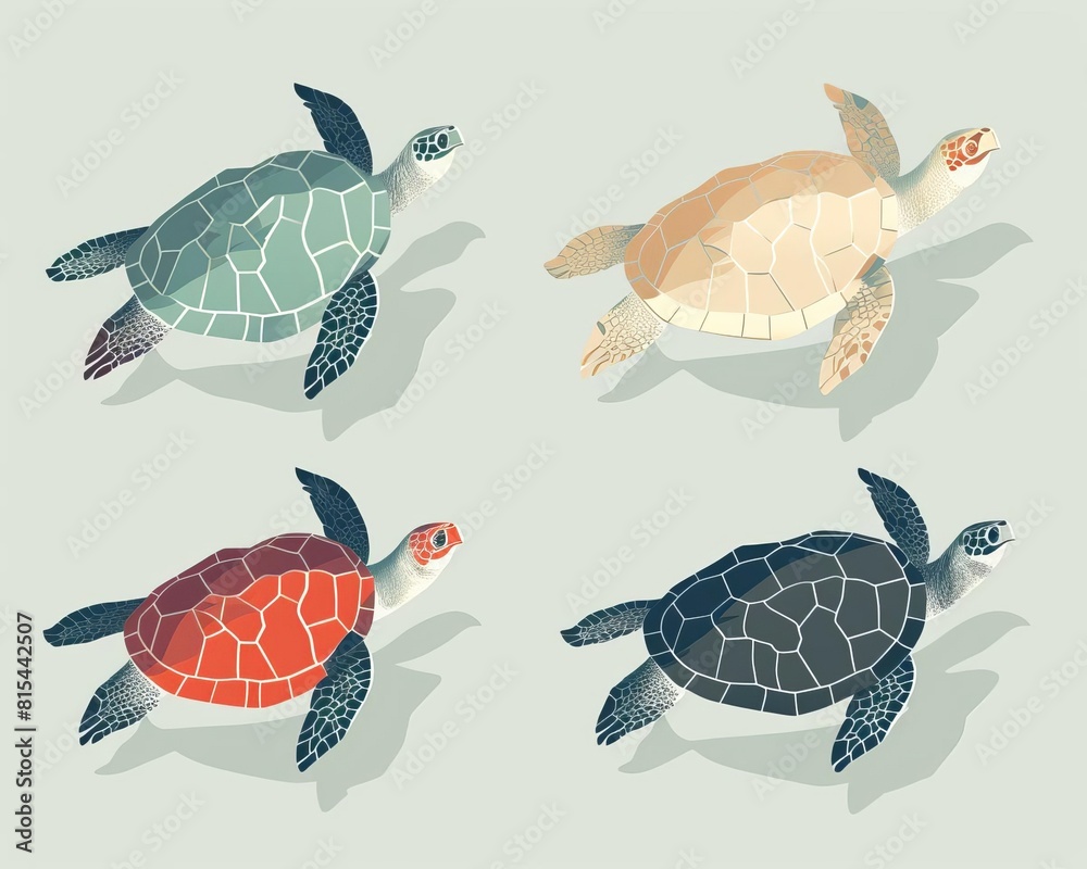 Sea turtles flat design top view migration paths theme animation ...