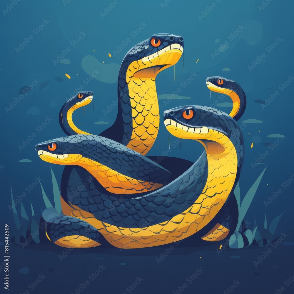Sea snakes flat design side view venomous swimmers theme animation ...