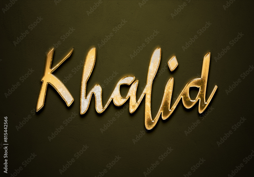 Old gold text effect of Arabic name Khalid with 3D glossy style Mockup ...