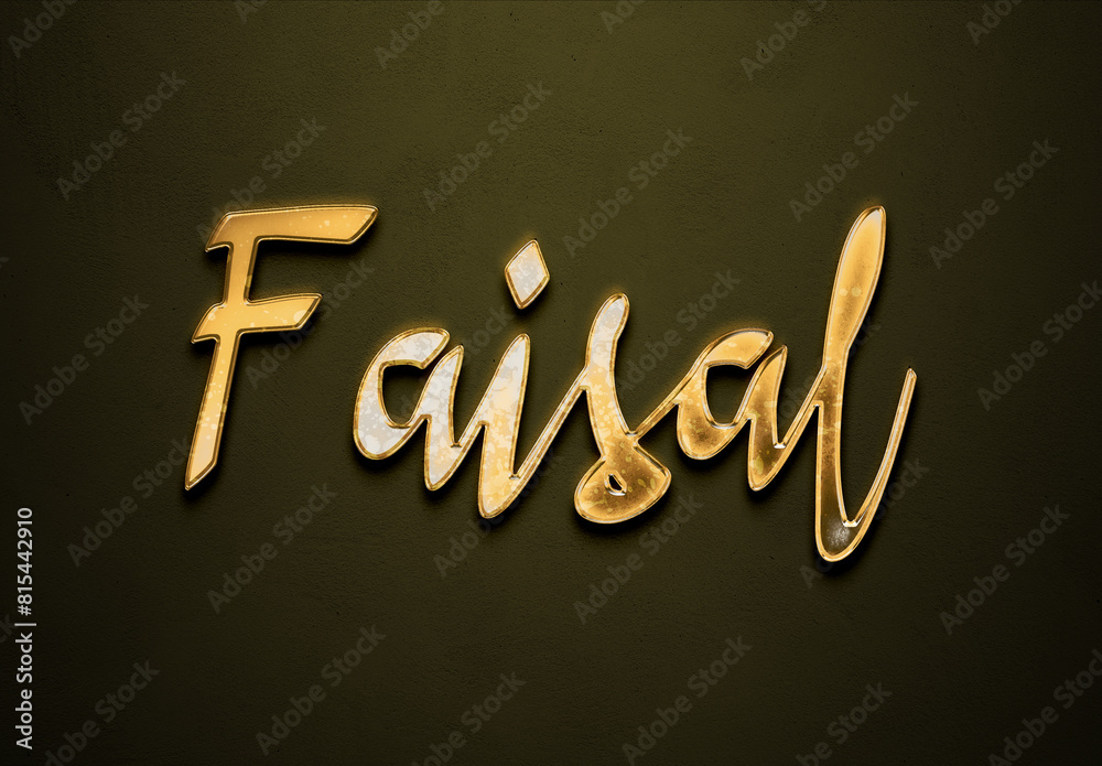 Old gold text effect of Arabic name Faisal with 3D glossy style Mockup ...