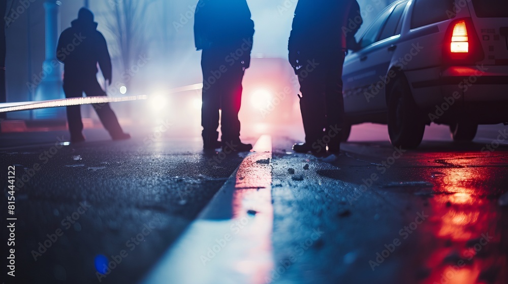 Urban Night Crime Scene with Police Vehicle, Emergency Lights, and ...