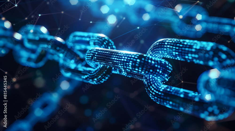 A chain of blue and orange links. The chain is made up of many small ...