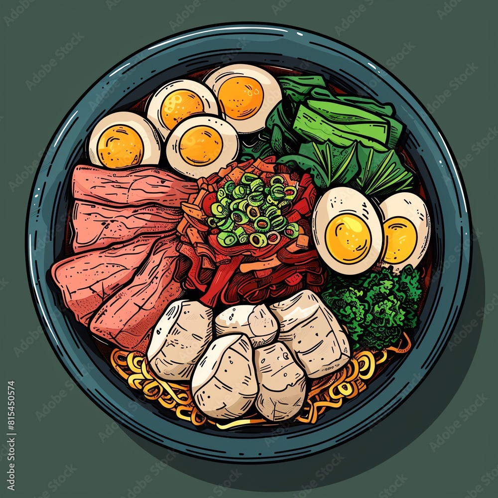 Ramen bowl flat design top view Japanese street food theme cartoon ...