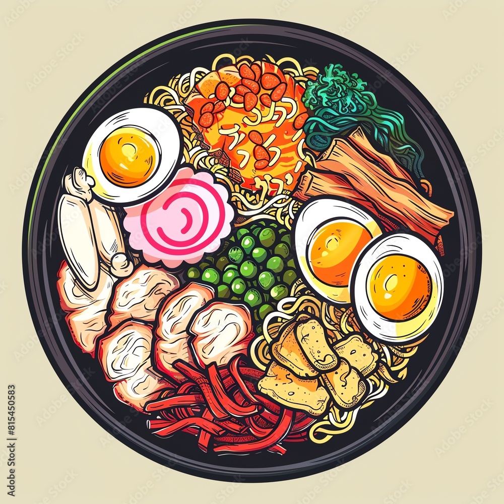 Ramen bowl flat design top view Japanese street food theme cartoon ...