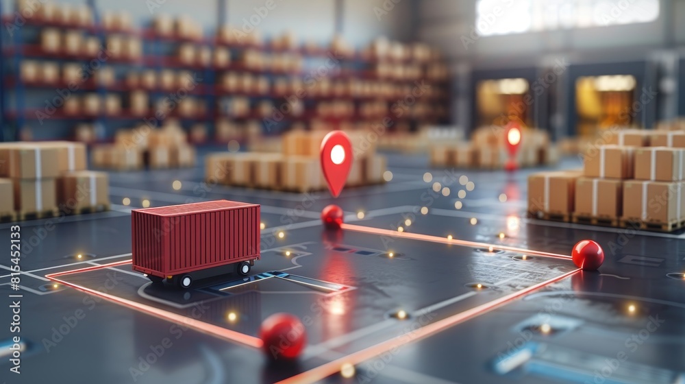 Delivery and Logistic: A 3D vector visualization of a warehouse with ...