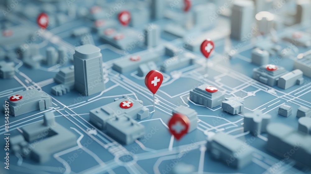 Emergency Response: A 3D vector illustration of a map with pins ...