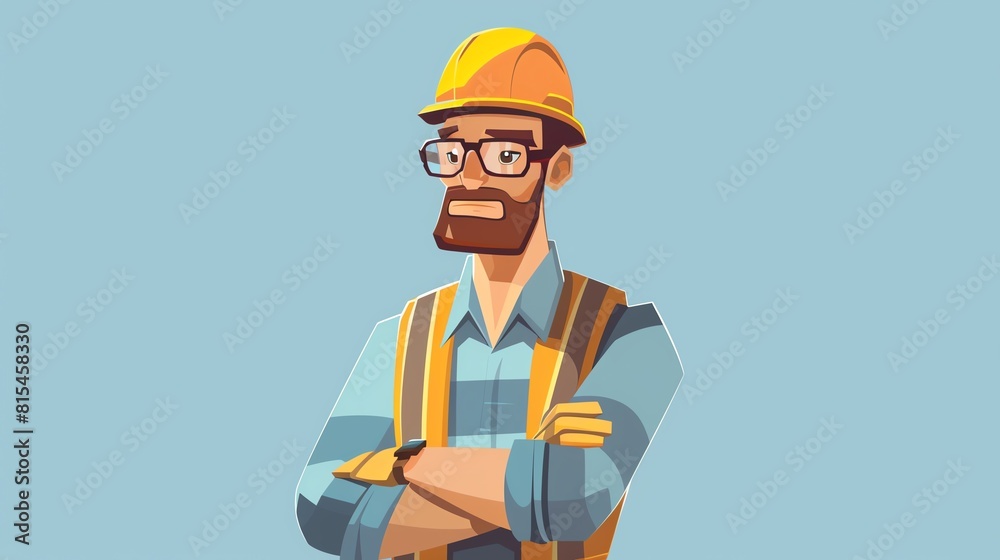 Engineer flat design front view, construction theme, cartoon drawing ...