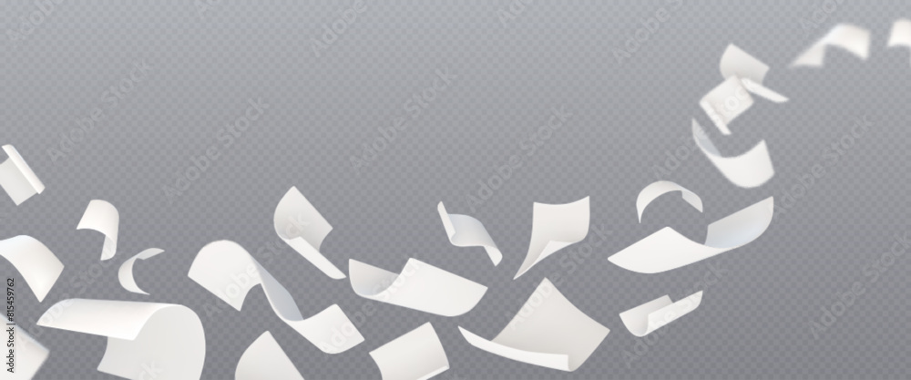 White curled paper sheet flying with wind blow diagonally on ...