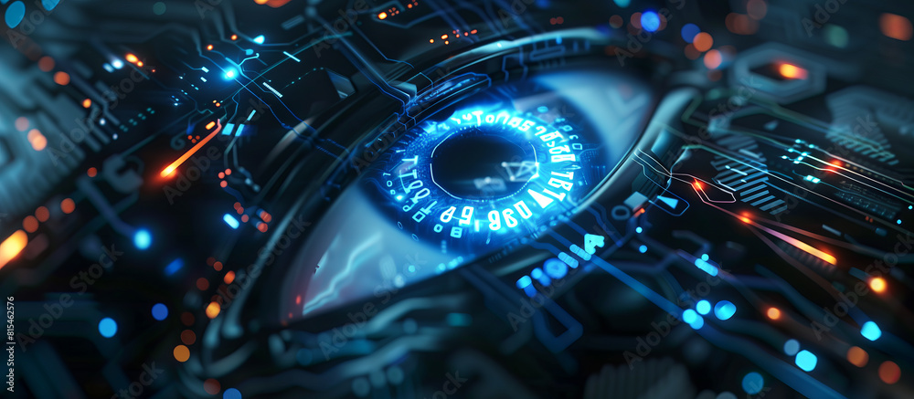 Futuristic Cybernetic Eye with Digital Circuitry and Neon Lights ...