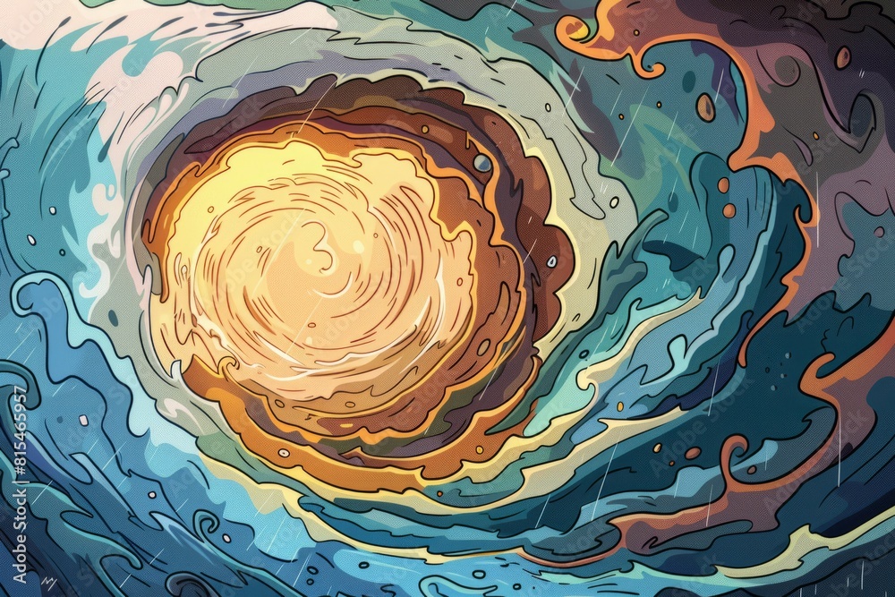 Cartoon cute doodles of a cyclone forming over the ocean, with its ...