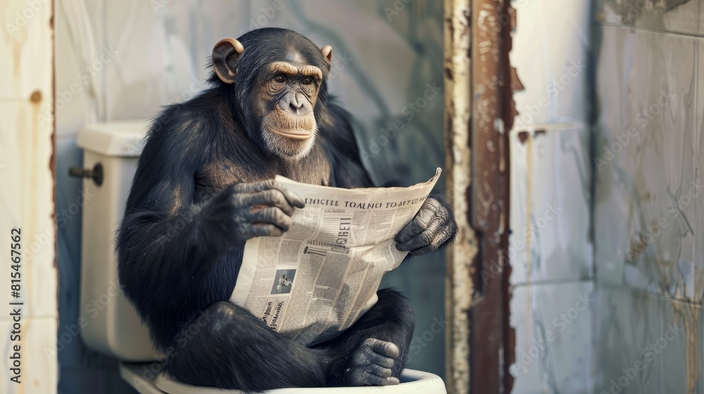 chimpanzee on toilet sitting and read the newspaper Stock Illustration ...