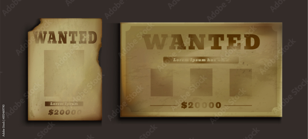 Old western wanted paper poster for reward vector template. Criminal ...