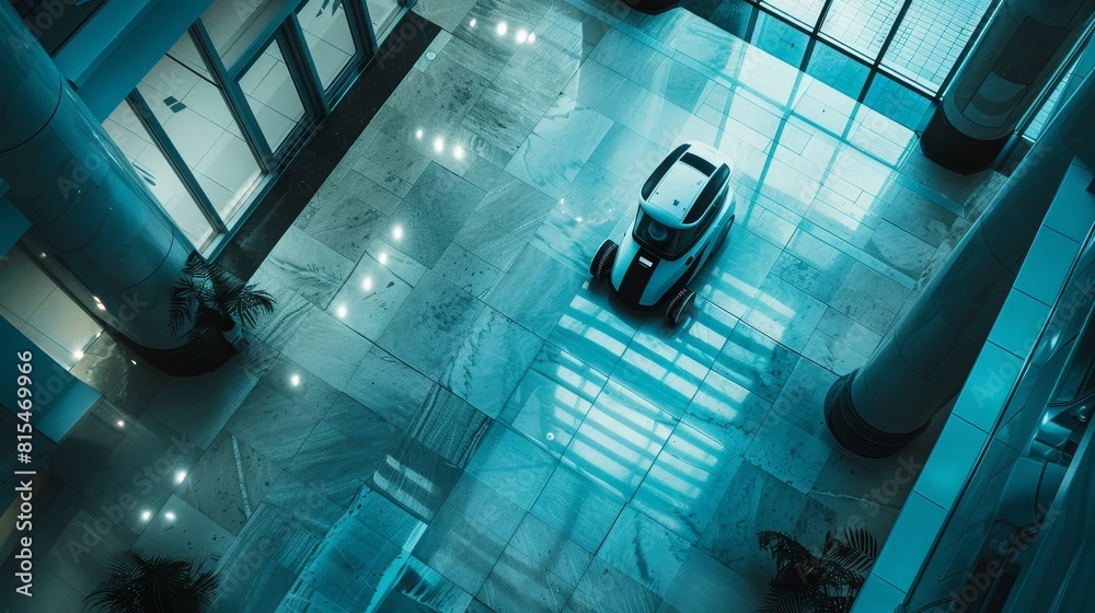 Robot janitor cleaning a large office building overnight top view Clean ...