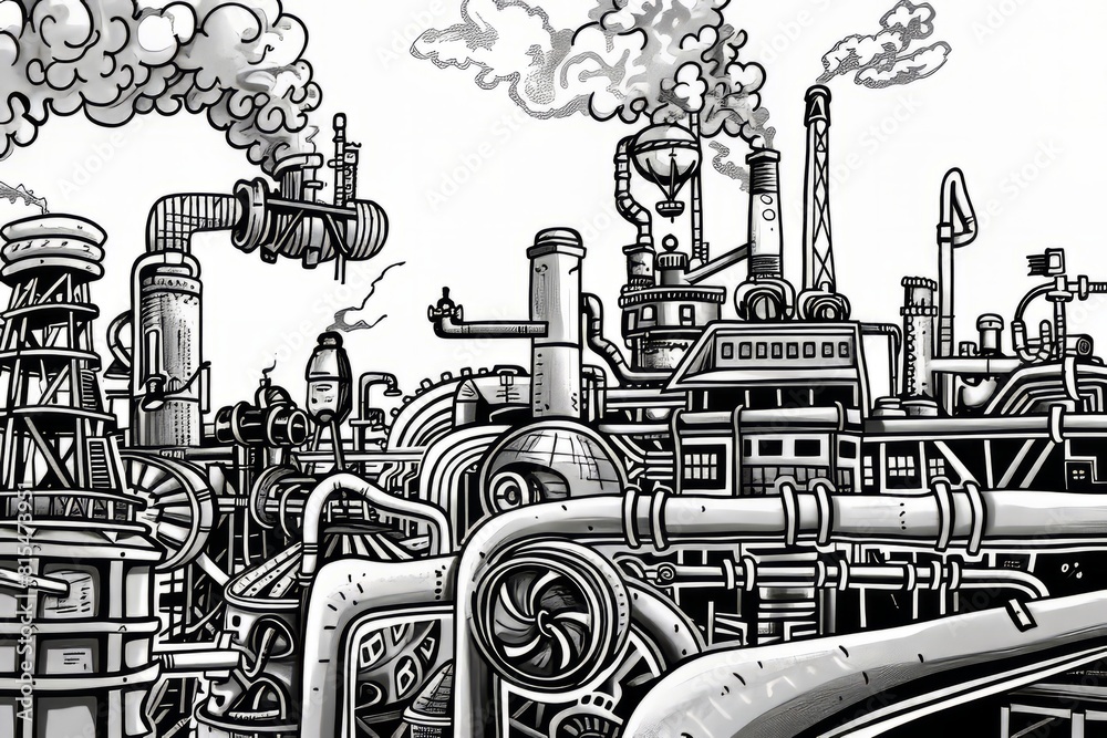 Cartoon cute doodles of industrial-style printmaking techniques, such ...