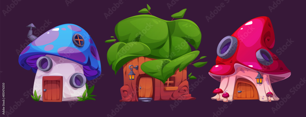 Cute fairy tale mushroom gnome or elf forest house. Fantasy building ...