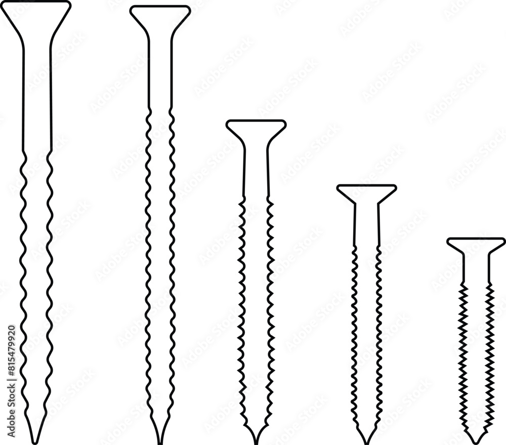 Set of Screw shape silhouette icons in black linear styles editable ...