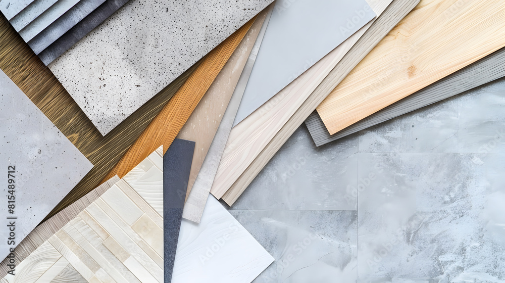 top view of interior finishing material combination containing wooden ...