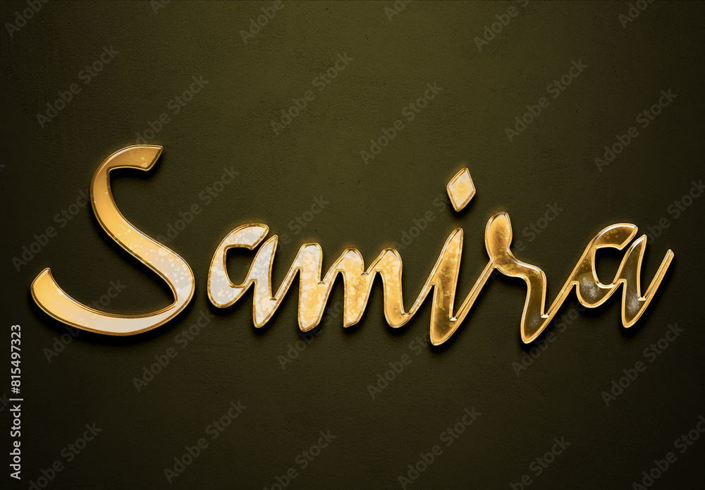 Old gold text effect of Arabic name Samira with 3D glossy style Mockup ...