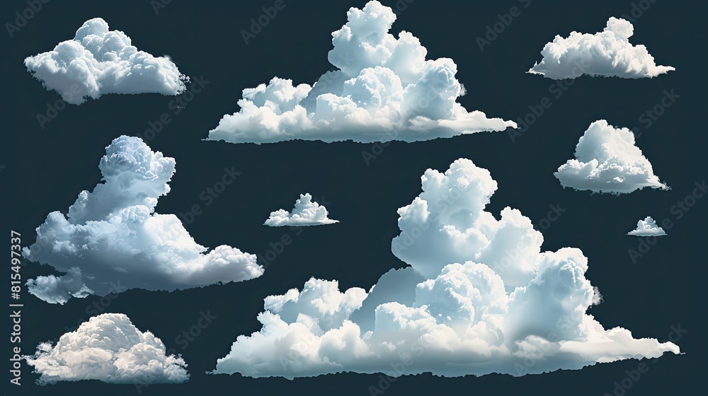Beautiful realistic clouds freedom shapes clipart isolated with black ...