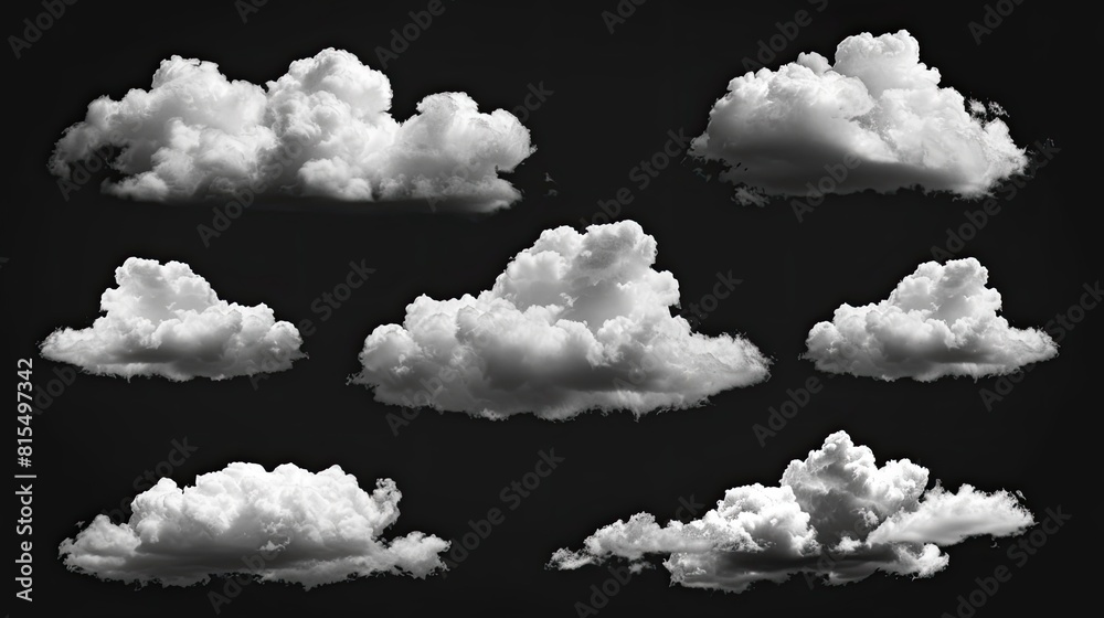 Beautiful realistic clouds freedom shapes clipart isolated with black ...