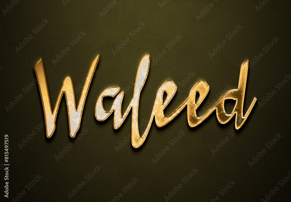 Old gold text effect of Arabic name Waleed with 3D glossy style Mockup ...