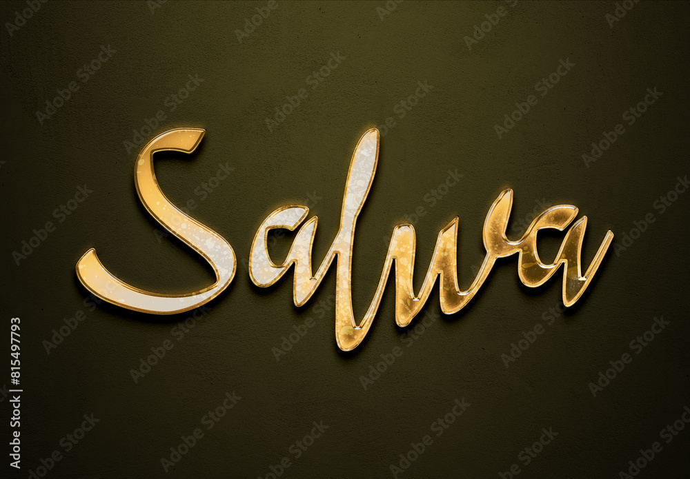 Old gold text effect of Arabic name Salwa with 3D glossy style Mockup ...