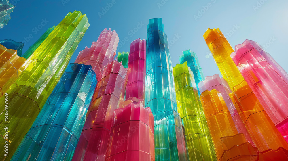 Colorful jelly towers rise high, forming a whimsical building that ...