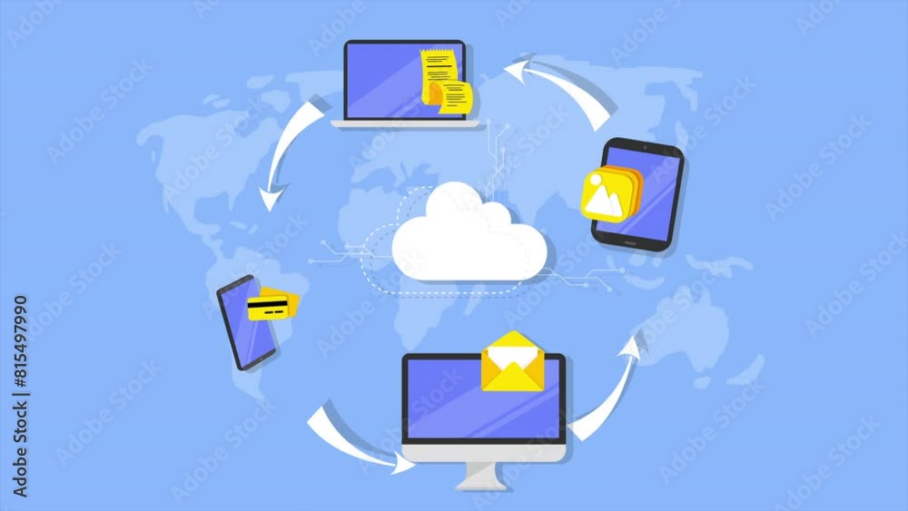 Animated Computing and Data Cloud Technology Concept Design Background ...