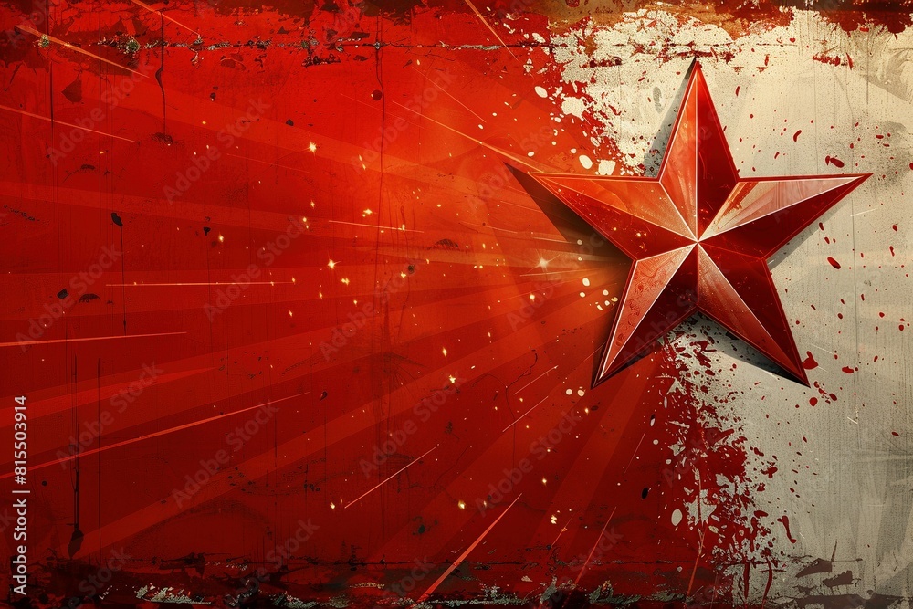red star, reminiscent of Soviet propaganda posters, set against a ...
