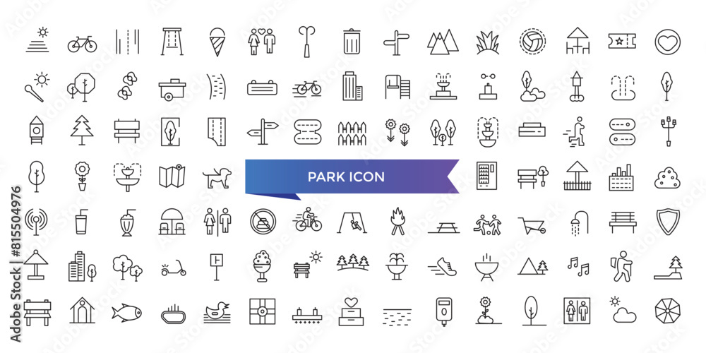 Park icon collection. Related to forest, barbecue, camp, bench, picnic ...