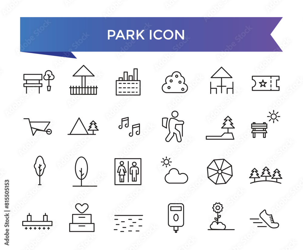 Park icon collection. Related to forest, barbecue, camp, bench, picnic ...