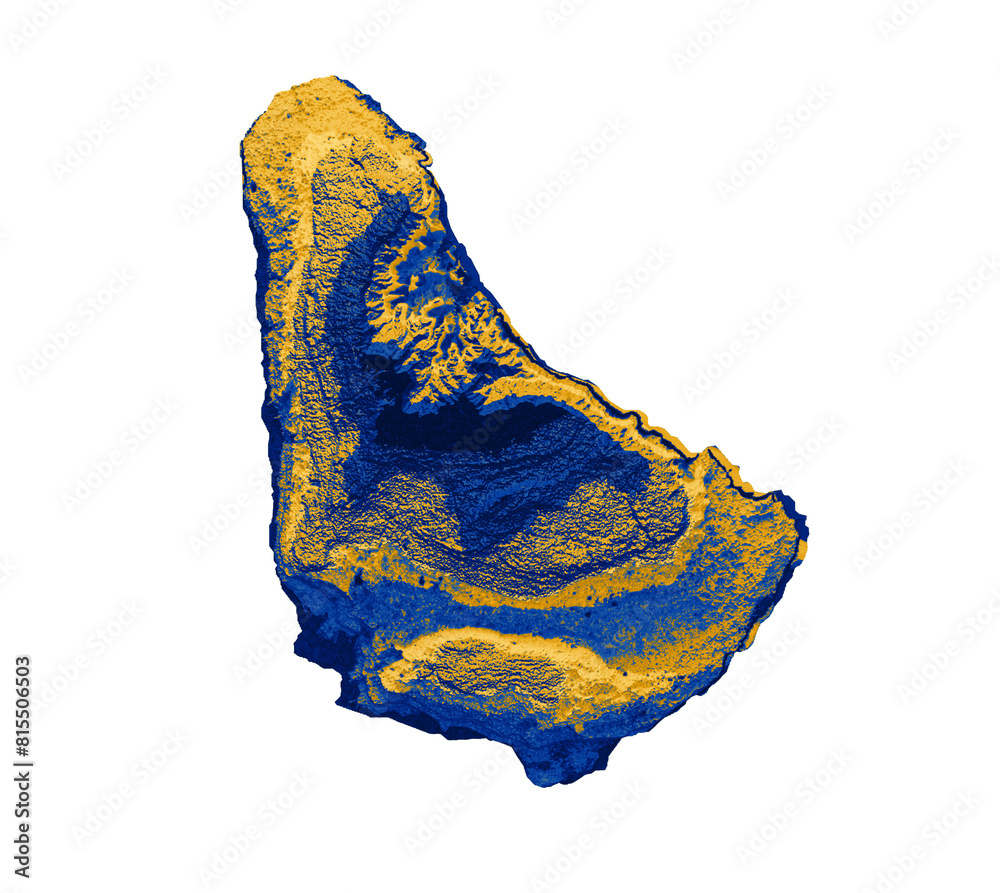 Barbados map with the flag Colors Red and yellow Shaded relief map 3d ...