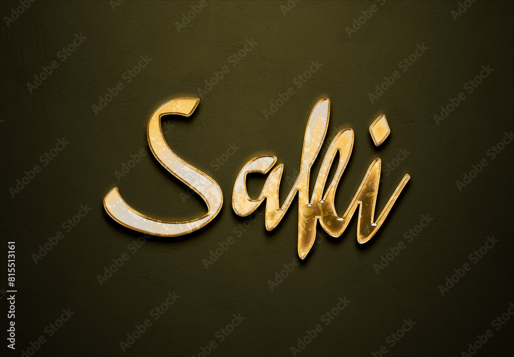 Old gold text effect of Japanese name Saki with 3D glossy style Mockup ...