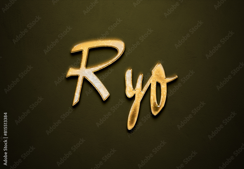 Old gold text effect of Japanese name Ryo with 3D glossy style Mockup ...