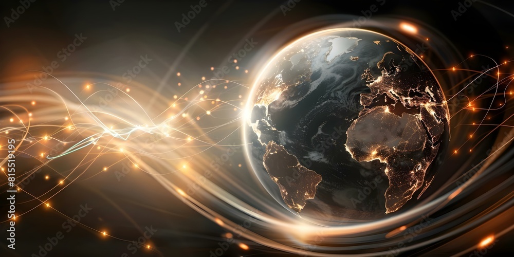 3D Earth map with illuminated circuit traces displaying global ...