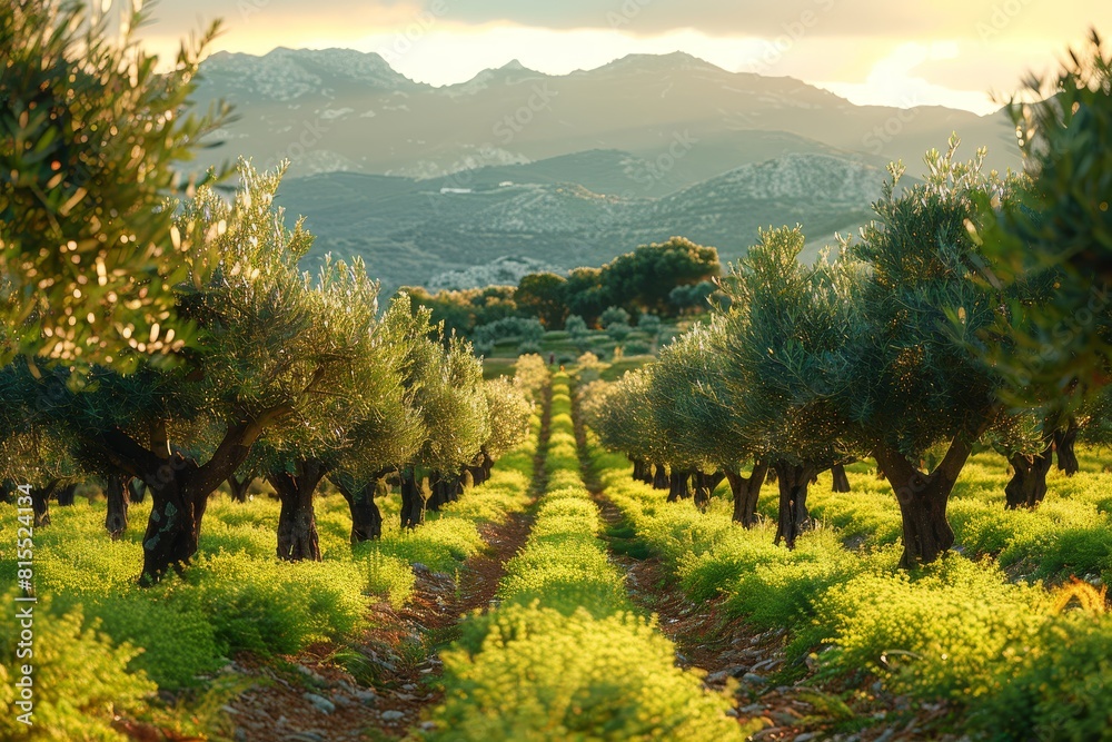 Olive Tree Grove: Rows of olive trees with silver-green leaves. Stock ...