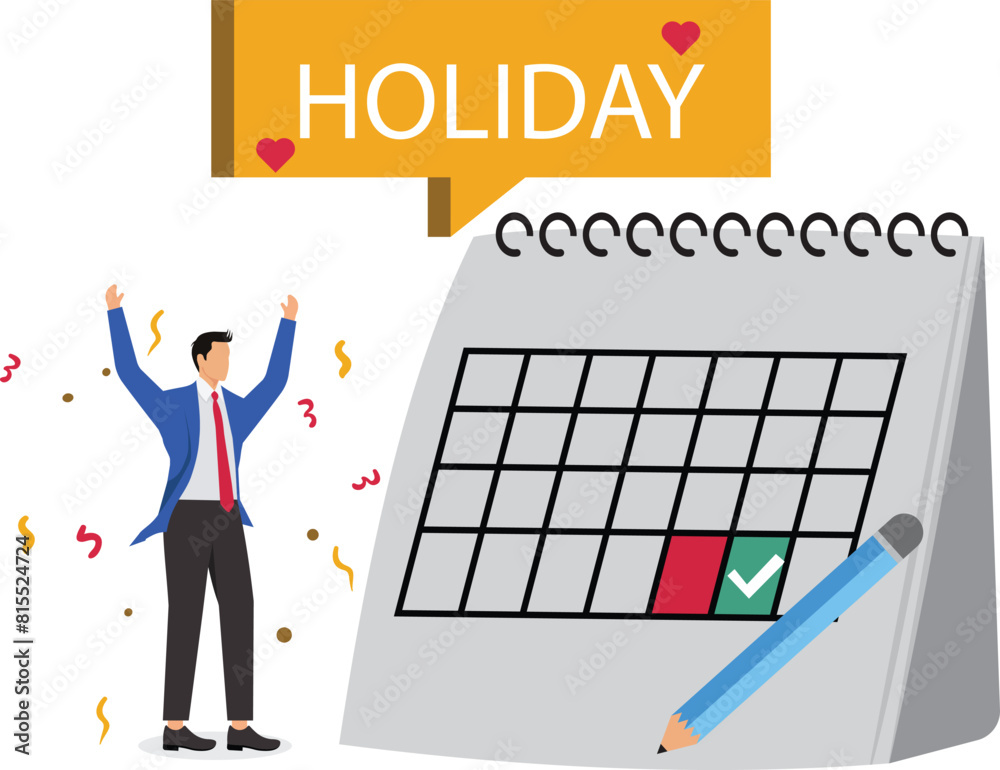 Holiday calendar with happy businessman concept vector illustration ...