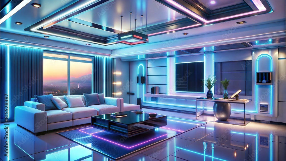 Futuristic interior room with high technology and luxury style, cyber ...
