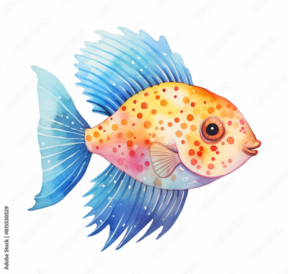 Cute fish isolated on a white background. Goldfish art. Watercolor sea ...