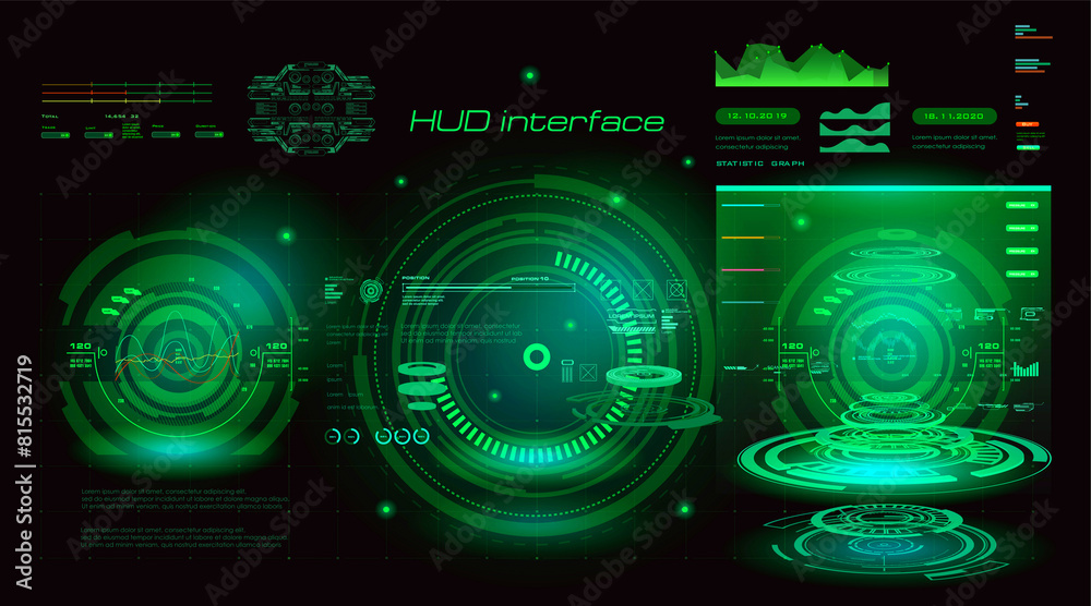 Futuristic green HUD interface. Custom panel with green hologram ...