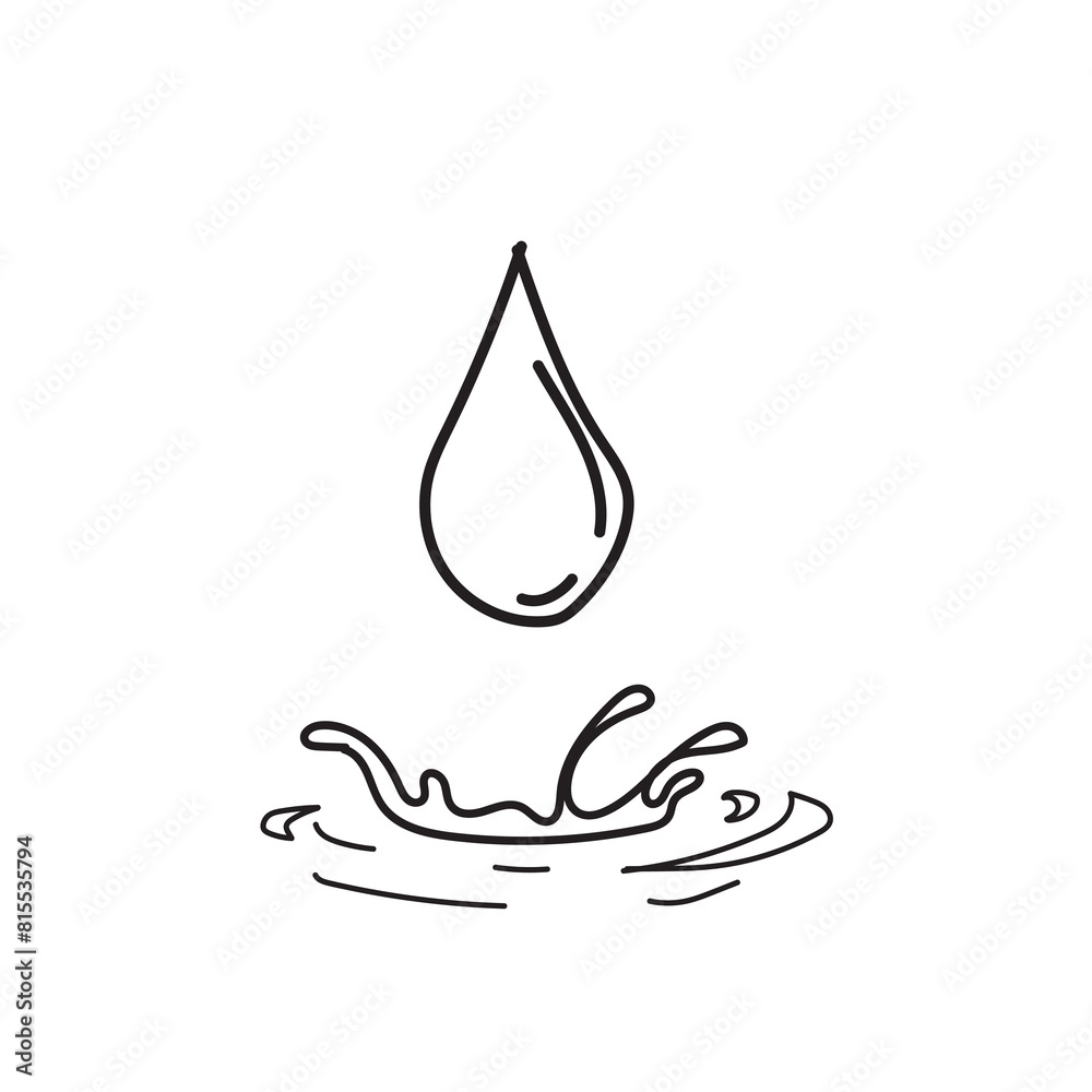 hand drawn water droplets with water splashes isolated. black water ...