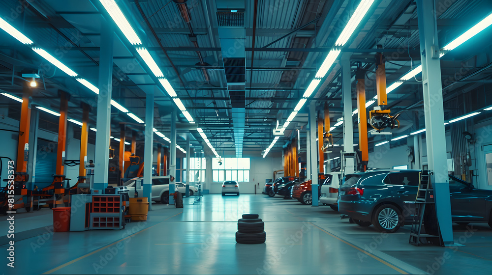 New car repair center Empty car repair center Interior of empty car ...