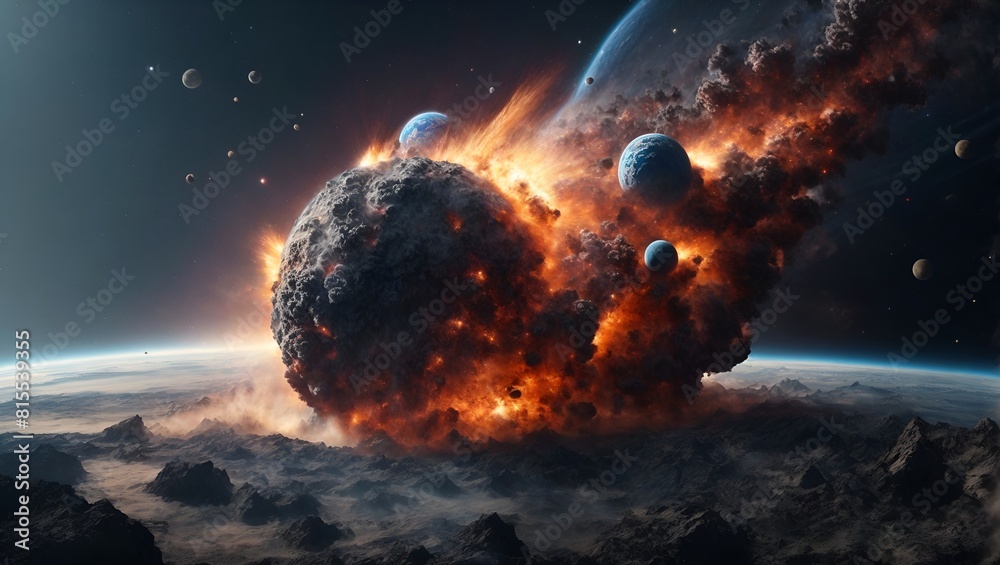 Asteroid colliding with planet earth. Cosmic clash. Cosmic art ...