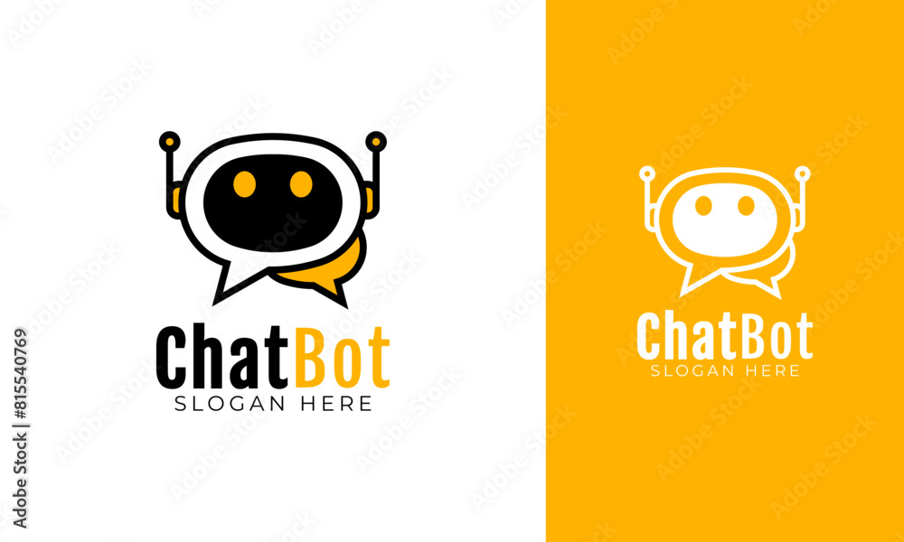 Chat bot logo design. Virtual robot symbol with message concept Stock ...