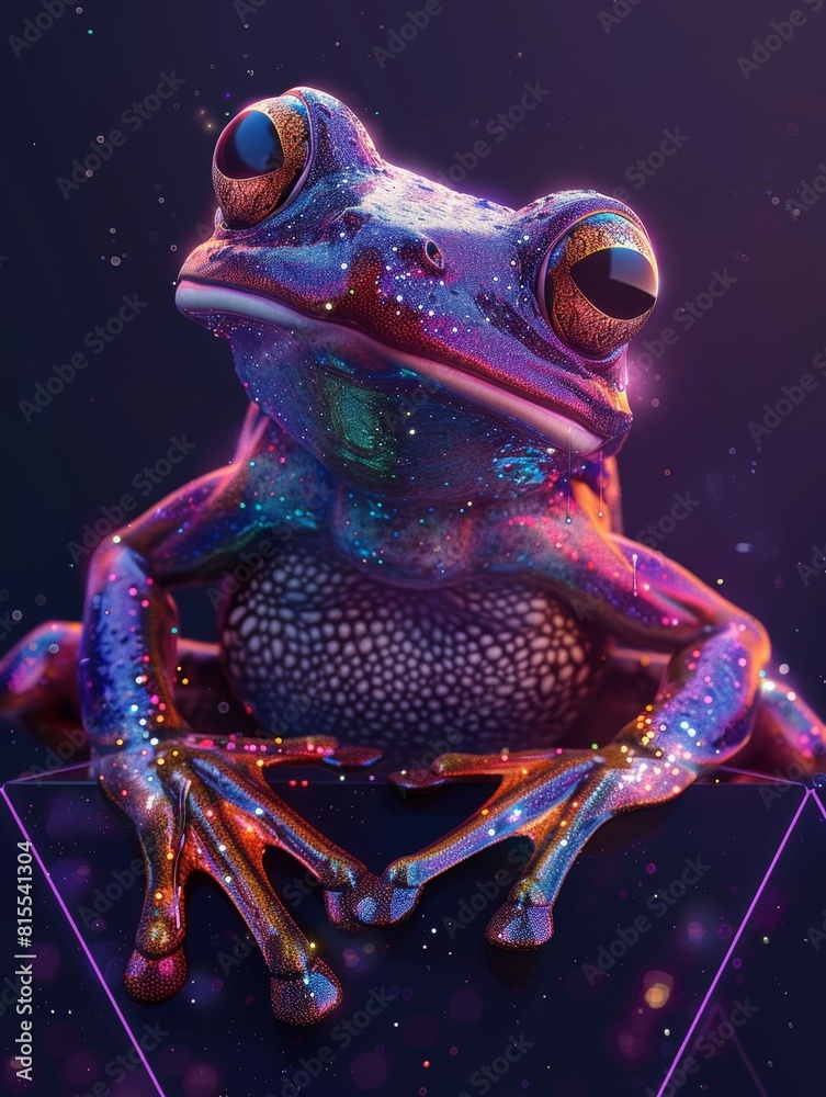 Minimalist Surreal Cartoon Illustration, Glowing Holographic Colorful ...