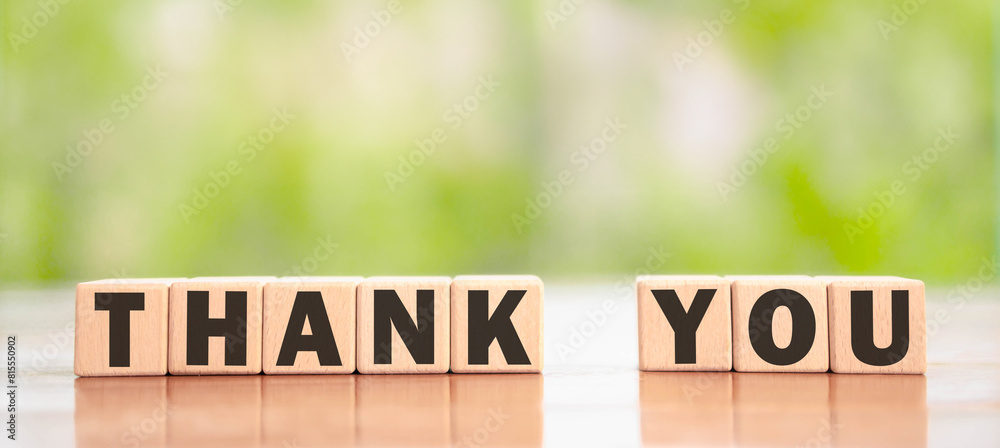 thank you business. block wood showing the message thank you on a ...
