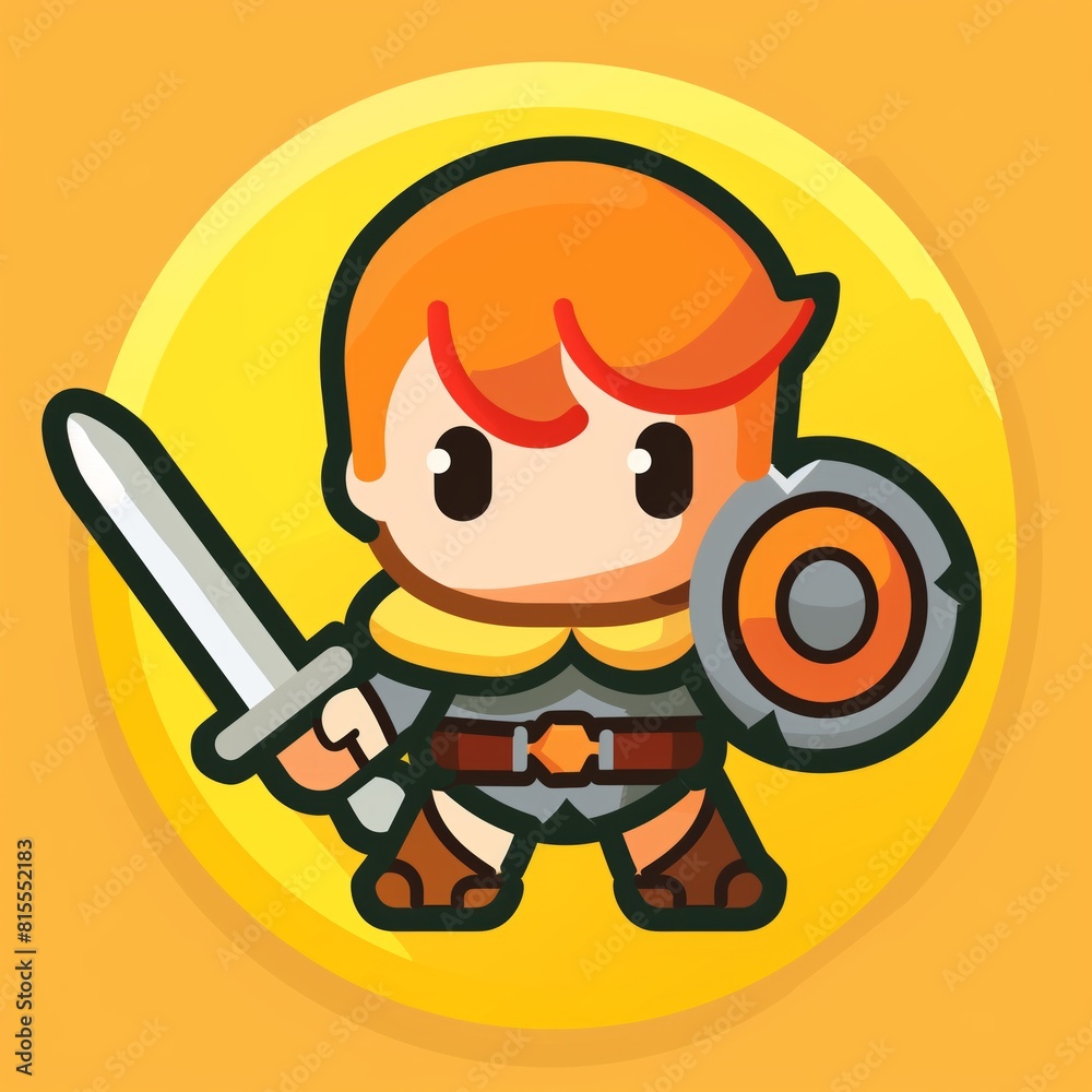 simple app icon contains cartoon-style character RPG fighter holding a ...